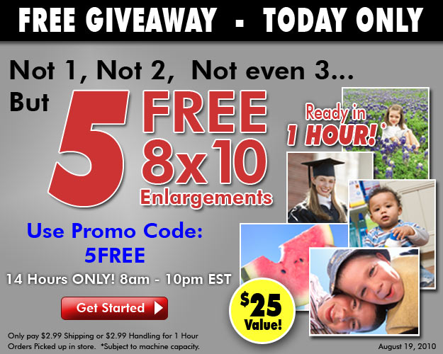 Ritzpix: 5 Free 8x10 Prints- $25 value (+ Shipping)!