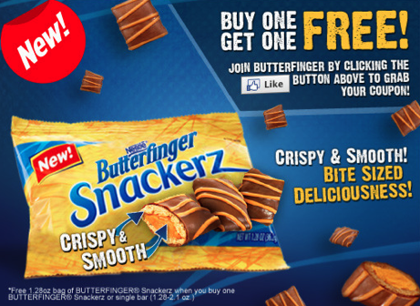 Buy 1 Get 1 FREE Butterfinger Snackerz Coupon!