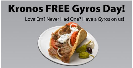 FREE Kronos Gyros Day for IL and IN (8/30 Only)