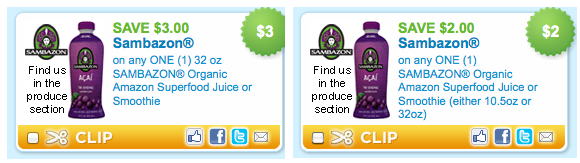 High Value $3/1 and $2/1 Sambazon Organic Juice or Smoothie Coupons ...