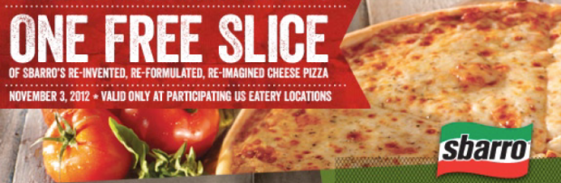 Sbarro: FREE Slice of Cheese Pizza (11/3 Only)