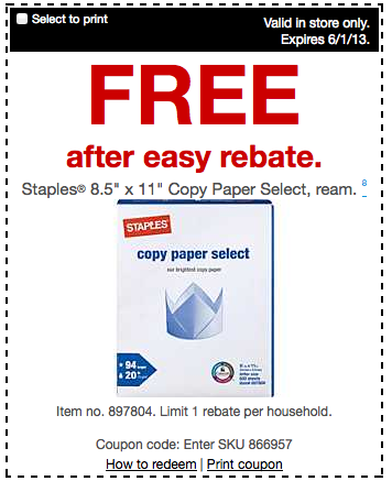 Staples: FREE Copy Paper (After Easy Rebate), $10 off $50 In Store ...