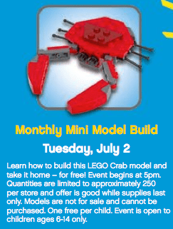 LEGO Store: FREE Crab Mini Model (Tonight Only)