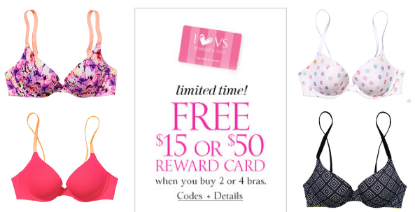 Victoria's Secret: Free $15-$50 Rewards Card with Purchase of 2-4 Bras ...