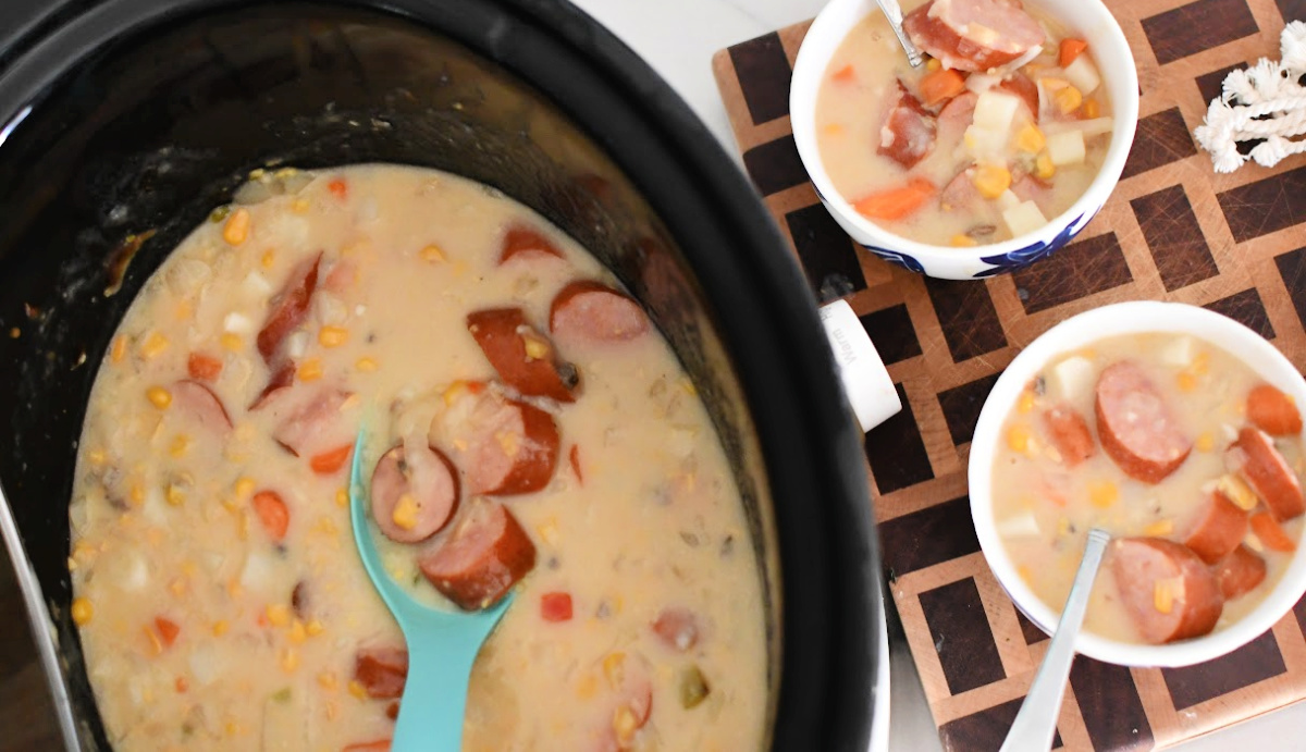 Turn Frozen Hash Browns into Easy Sausage Corn Chowder!