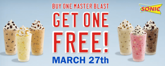 Sonic Drive-In: Buy 1 Get 1 Free Master Blast (3/27 Only)