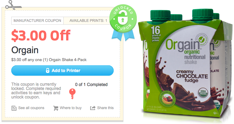 High Value Orgain Organic Shakes Coupon = Only 25¢ Per Shake at ...