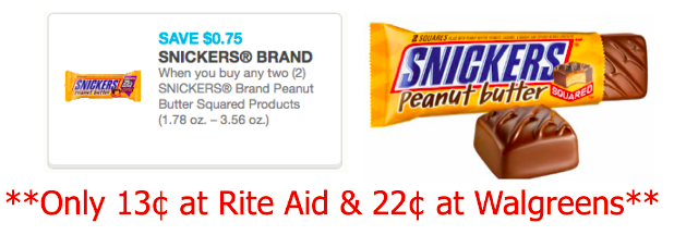 New $0.75/2 Snickers Peanut Butter Squared Products Coupon = Sweet ...