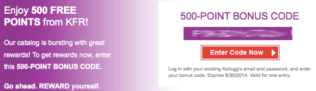 Kellogg's Family Rewards: Possible 500 Bonus Points (Check Your Inbox)