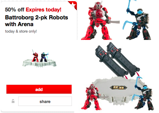 Target Cartwheel: 50% Off Battroborg Battling Robots with Arena Today ...