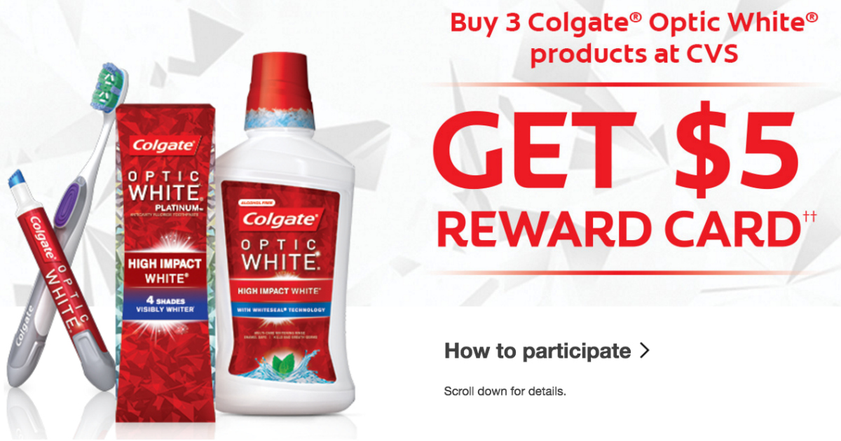 CVS Shoppers! Buy 3 Colgate Optic White Products, Get $5 Reward Card