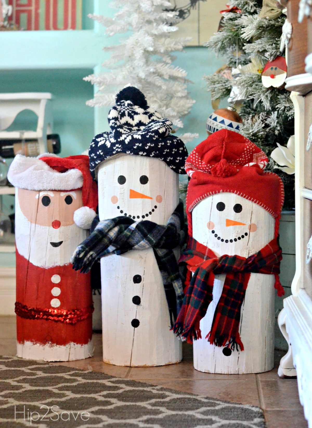 DIY Painted Santa and Snowman Logs • Hip2Save