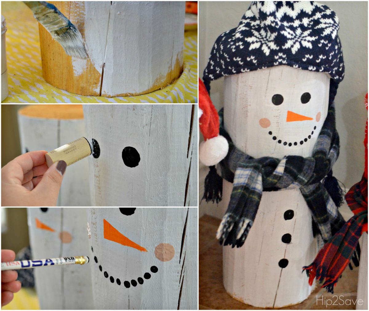 DIY Painted Santa and Snowman Logs