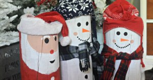 DIY Painted Santa and Snowman Logs