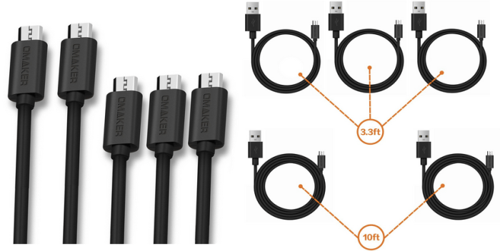 Amazon: Omaker 5-Pack Micro USB Cables ONLY $6.99 (Includes TWO 10-Ft Cables & More) • Hip2Save