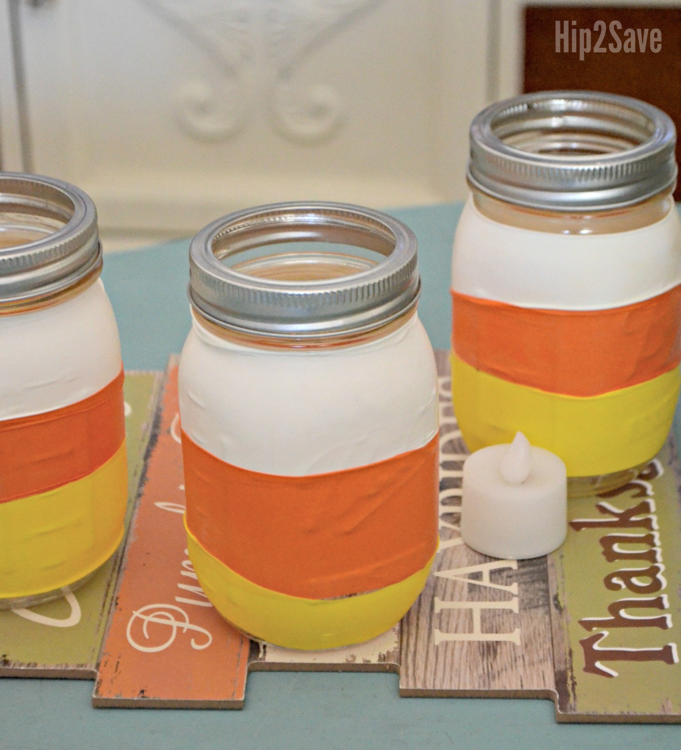 Fall Candy Corn Mason Jars (Easy Dollar Store Craft)