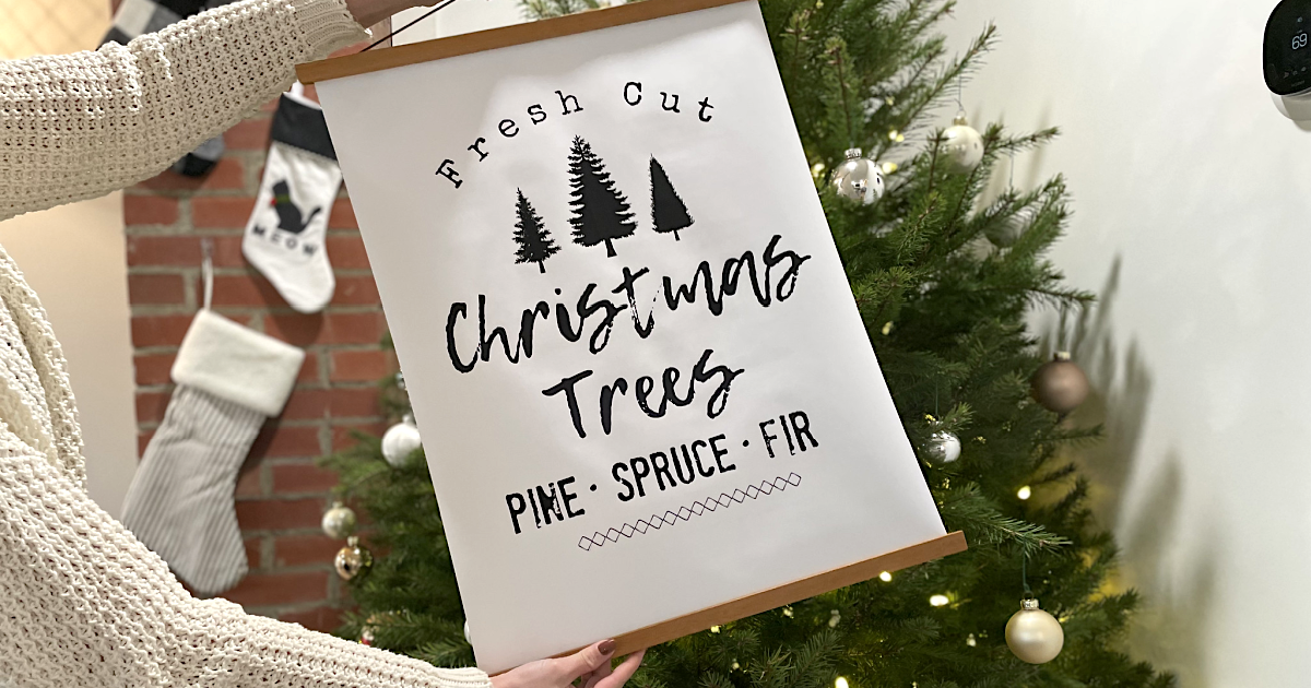 DIY Printable Farmhouse Style Christmas Tree Sign - And Magnetic Frame