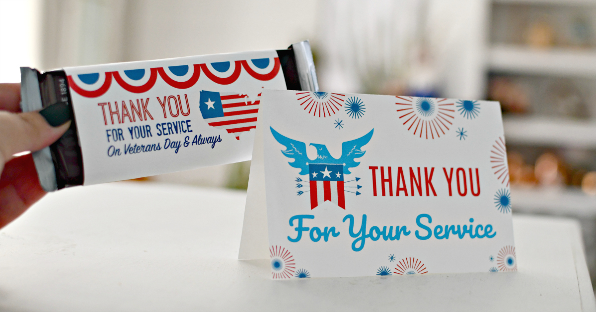 Print These Free Veterans Day Thank You Cards and Candy Bar Wrappers