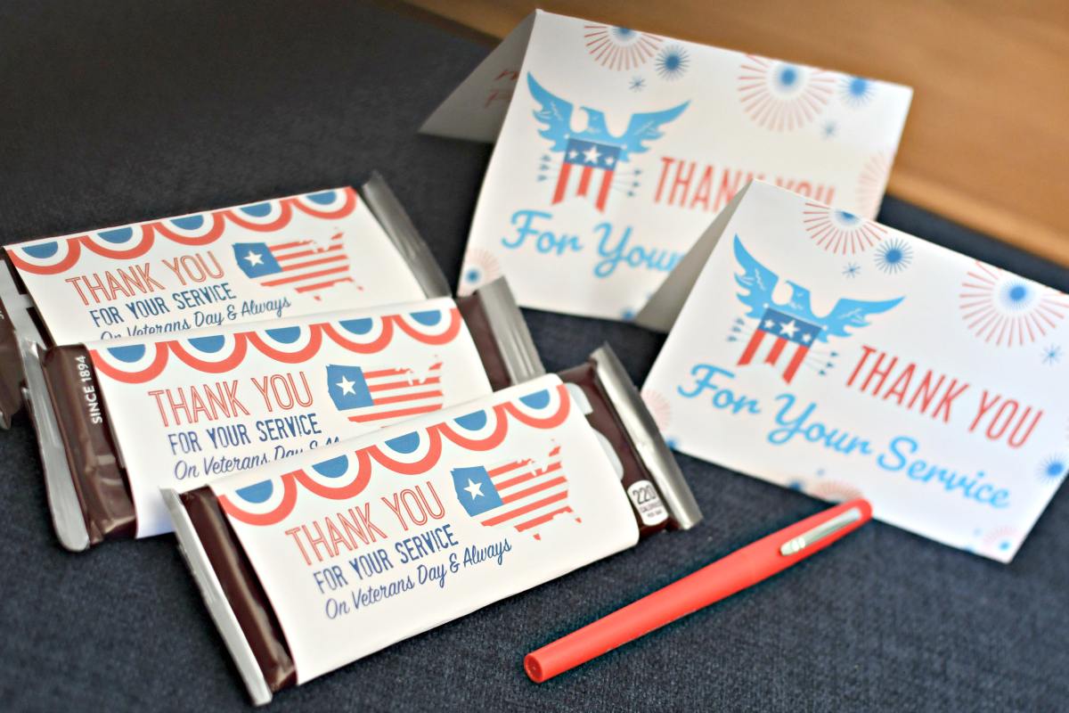 Print These Free Veterans Day Thank You Cards and Candy Bar Wrappers