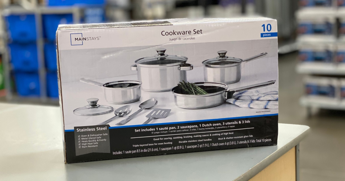 Mainstays 10-Piece Cookware Set w/ Kitchen Tools Only $19.88 on Walmart ...