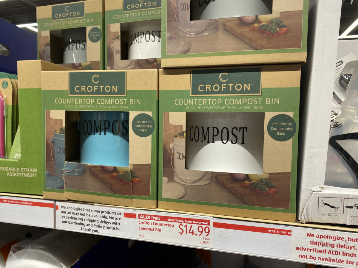 Crofton Countertop 1-Gallon Compost Bins Just $14.99 at ALDI | Includes ...