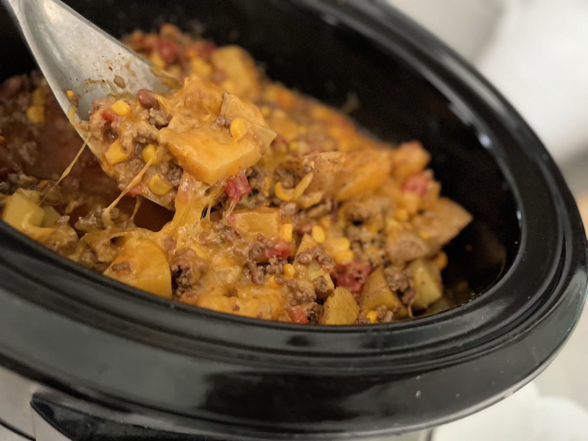 Easy Cowboy Casserole Crock Pot Supper (Uses Pantry Staples!)