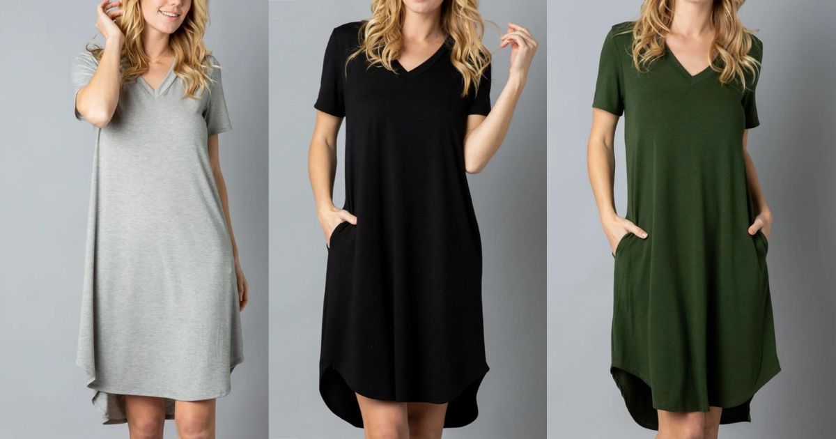 Comfy V-Neck Pocket Dress Only $14.99 Shipped (Regularly $30) | Plus ...