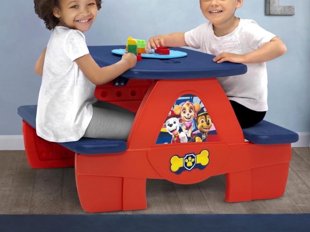 Paw Patrol Kids Picnic Table w/ Cupholders & Built-In Board for LEGOs ...