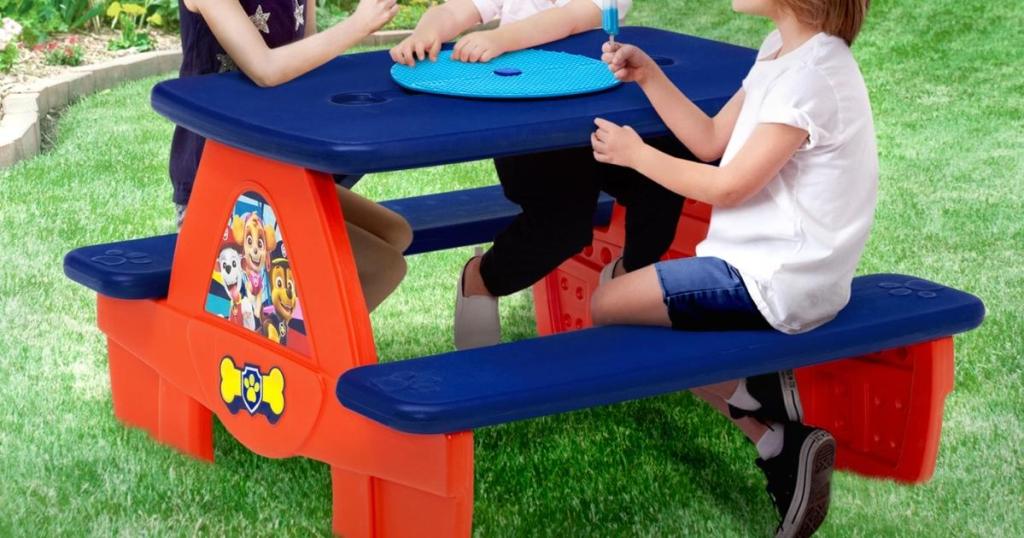 Paw Patrol Kids Picnic Table w/ Cupholders & Built-In Board for LEGOs ...