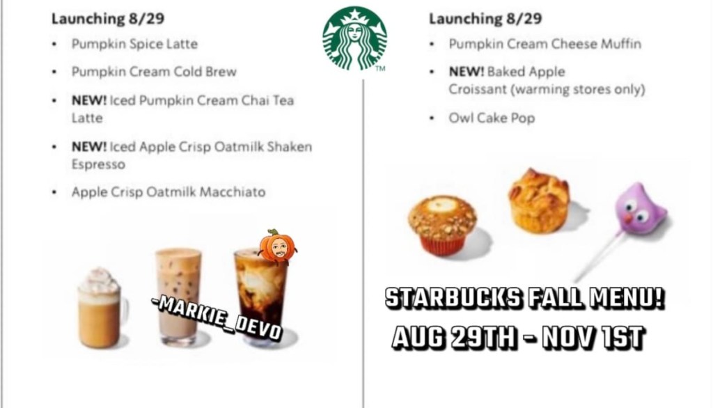 Starbucks Fall Menu Rumored to Launch 8/24 with 2 New Drinks
