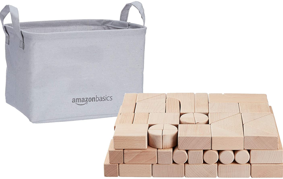 Amazon Basics Wood Building Blocks 70-Count Set w/ Carrying Bag Only ...