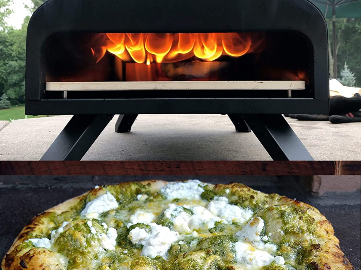 Bertello Outdoor Wood & Gas Fired Pizza Oven w/ Cover Stone & Peel from ...
