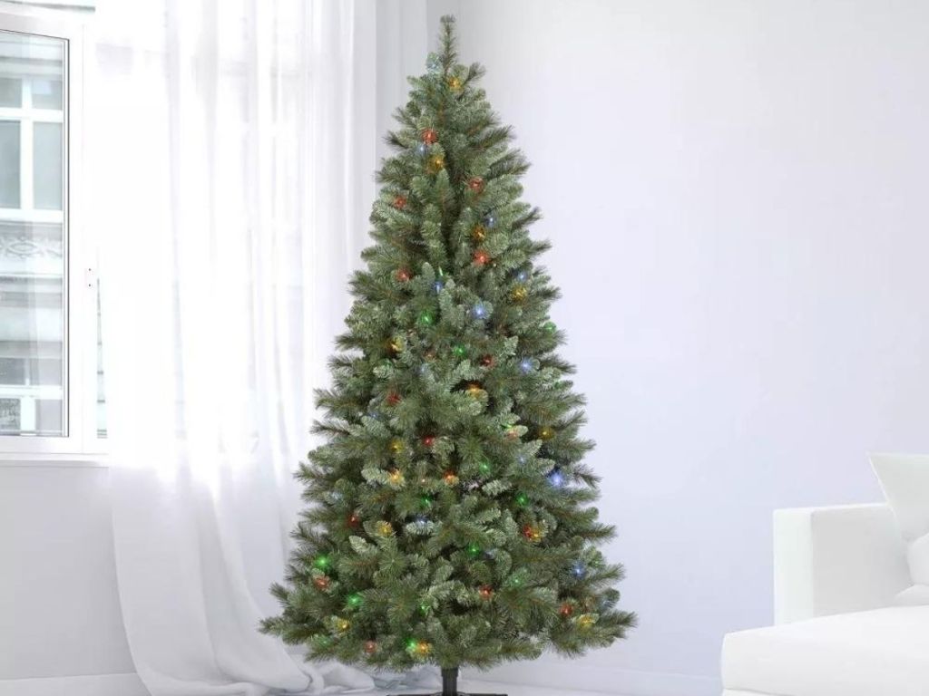 50% Off Target Christmas Trees | Wondershop 7' Slim Flocked Pre-Lit ...