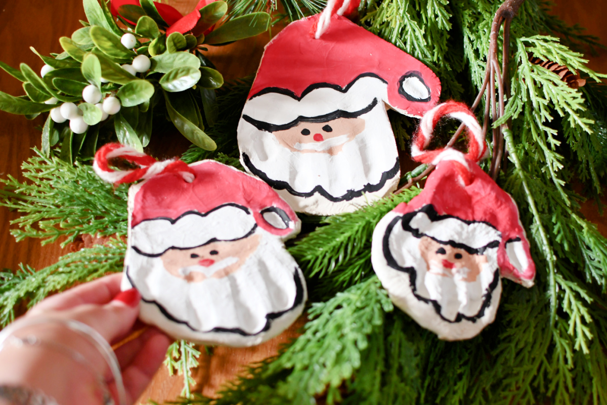 The Easiest DIY Santa Ornaments Using Handprints & Air-Dry Clay