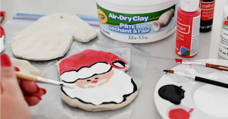 The Easiest DIY Santa Ornaments Using Handprints & Air-Dry Clay