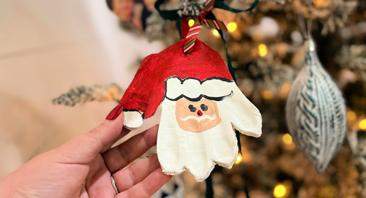 The Easiest DIY Santa Ornaments Using Handprints & Air-Dry Clay