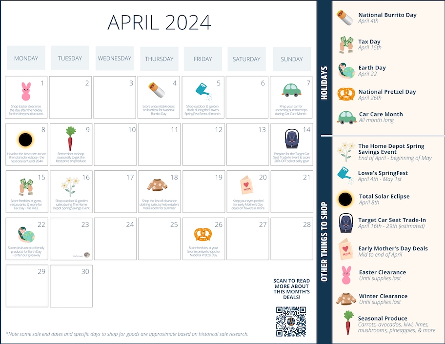 April Sales | What to Buy in April 2024 Calendar Printable