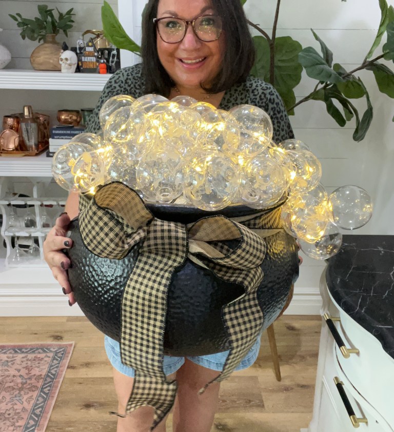 Create a DIY Halloween Witches Cauldron Using Clear Ornaments!