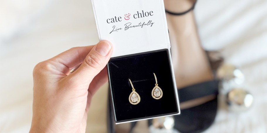 Cate & Chloe 18K Halo Teardrop Earrings Just $18 (Valentine's Day Gift ...