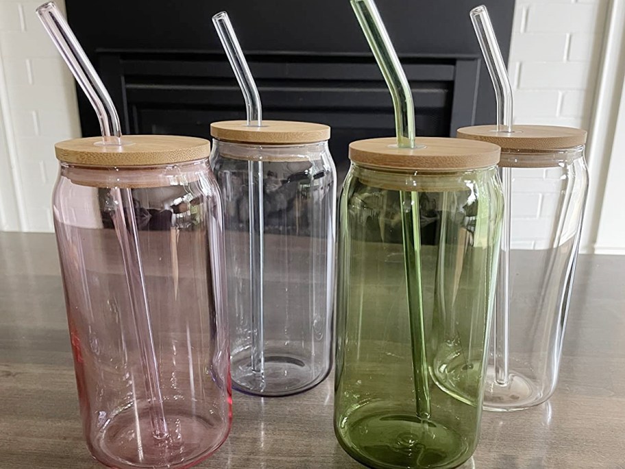Glass Tumblers, Bamboo Lids & Glass Straws 4-Pack Only $12.99 on Amazon ...