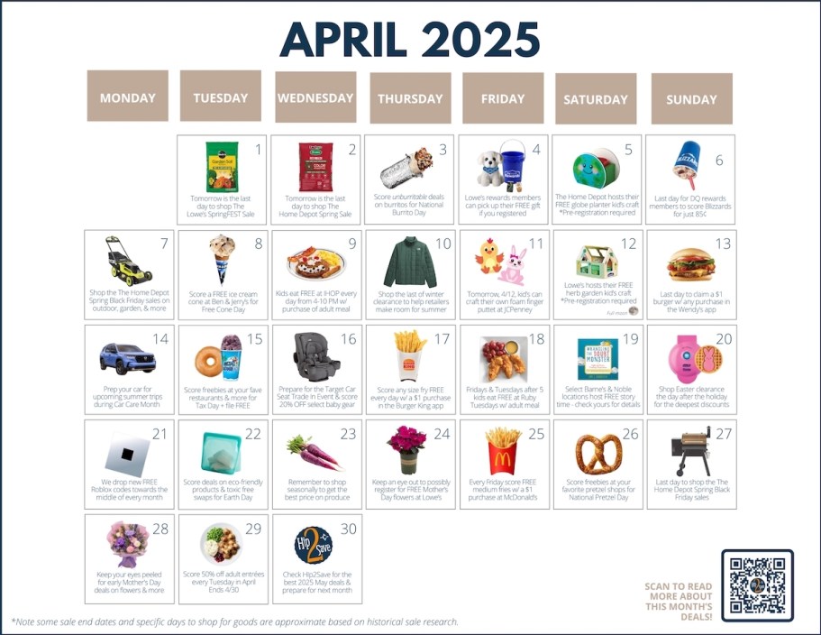 April Sales | What to Buy in April 2025 Calendar Printable