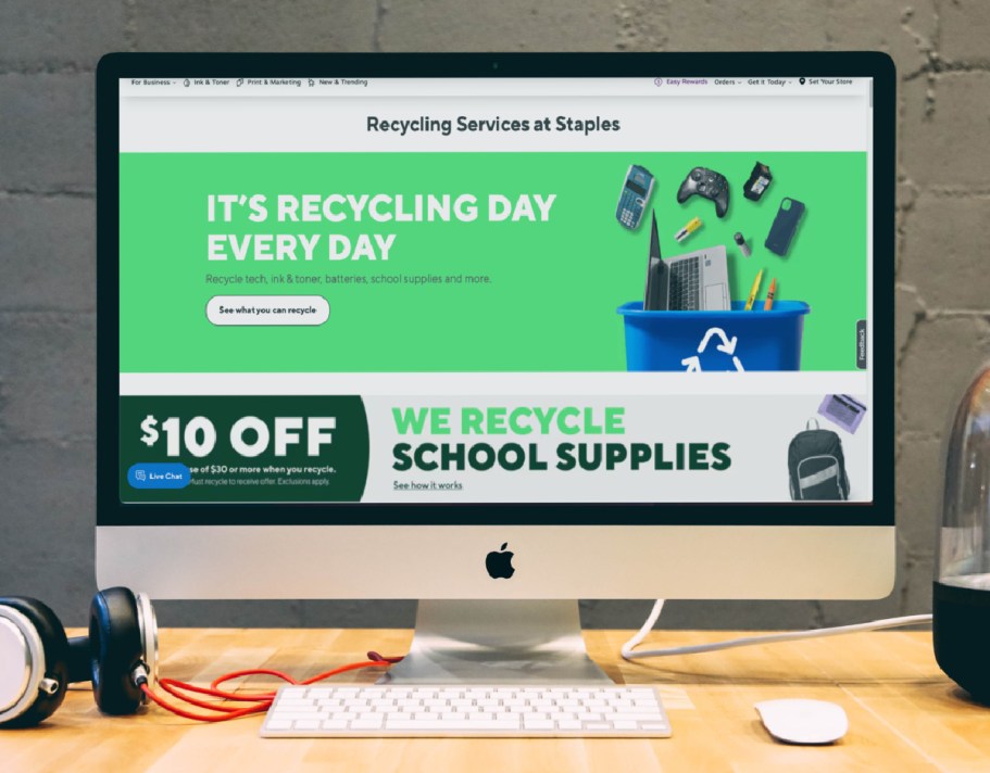 Use The Staples Recycling Program To Earn Rewards - $10 off $30