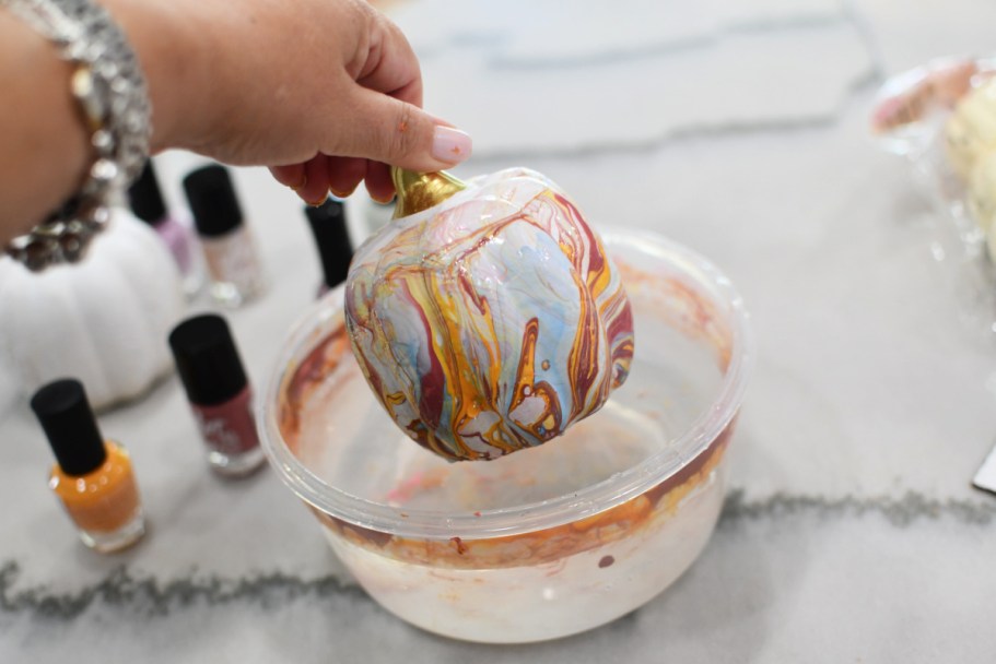 Make Dipped Marbled Pumpkins with Nail Polish!
