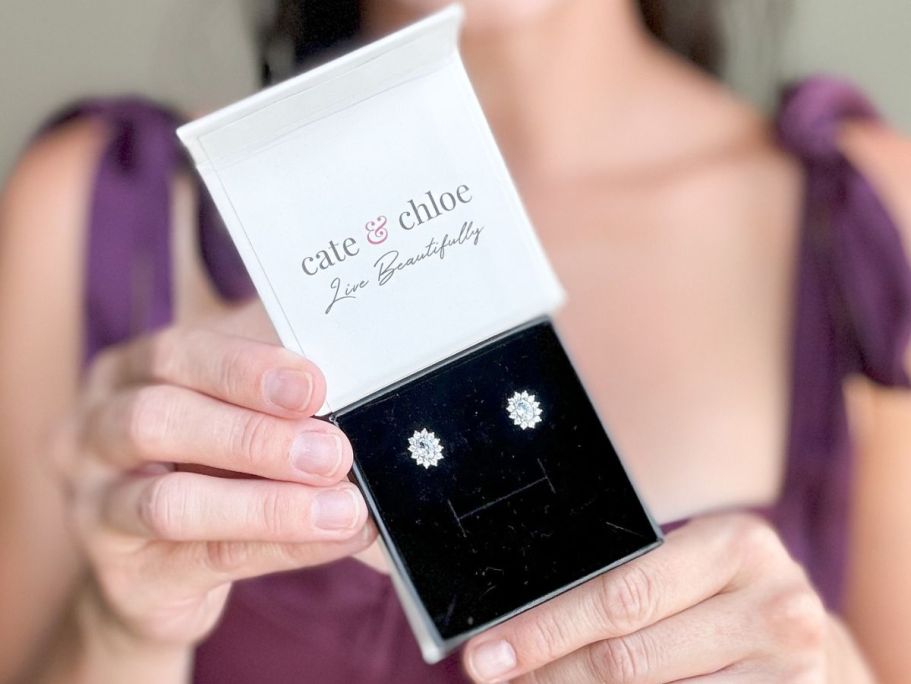 Cate & Chloe White Gold Plated CZ Stud Earrings $18 Shipped (Regularly ...