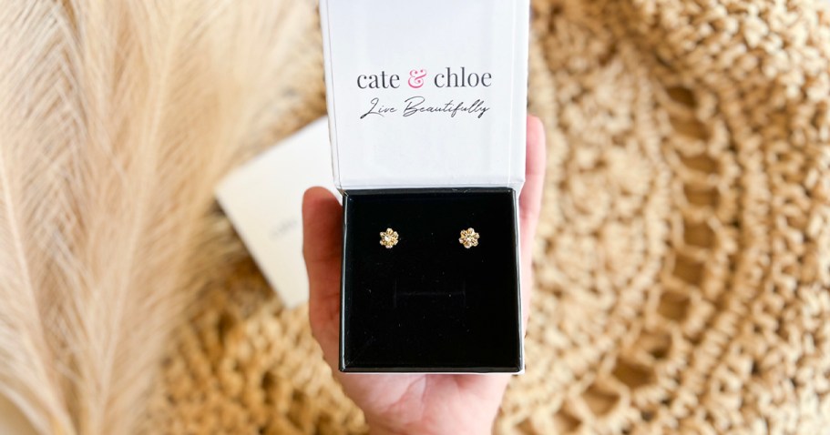 Cate & Chloe 18K Gold Stud Earrings Only $18 Shipped | Includes Box for ...